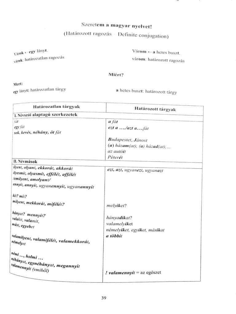 Határozott És Határozatlan Ragozás | PDF