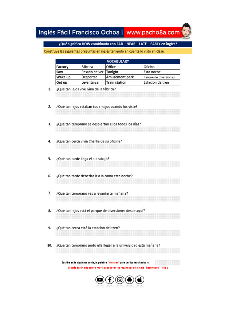 ¿Qué Significa HOW Combinado Con FAR - NEAR - LATE - EARLY en Inglés | PDF
