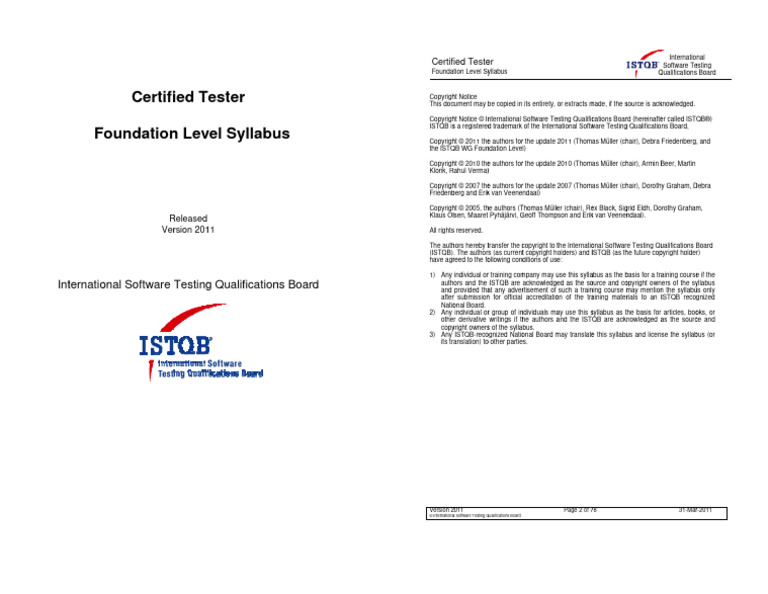 Microsoft Word - ISTQB - CTFL - Syll 2011 | PDF | Copyright Law ...