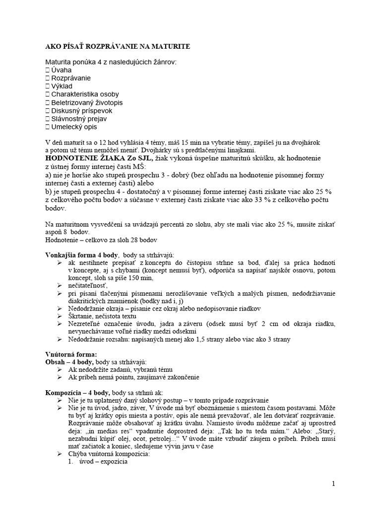 Ako Pisat Rozpravanie Na Maturite | PDF