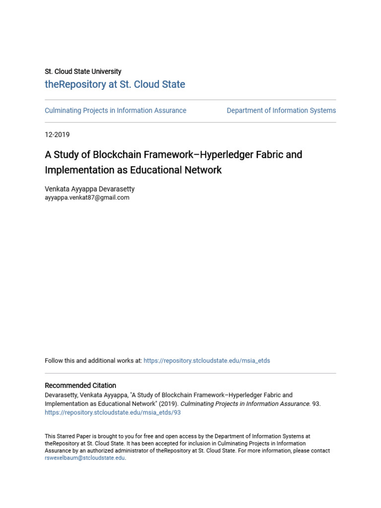 A Study of Blockchain Framework - Hyperledger Fabric and Implementa | PDF