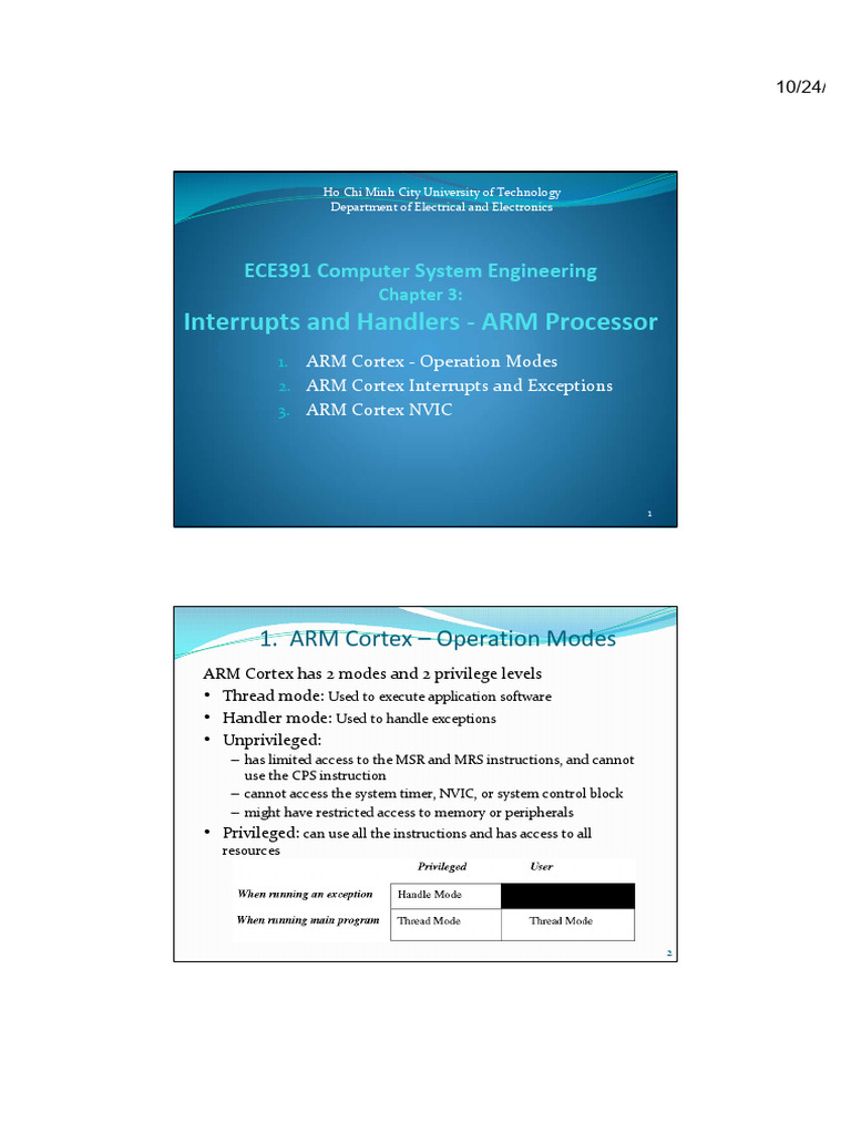 ECE391 - Ch3 - Interrupts and Handlers - ARM | PDF