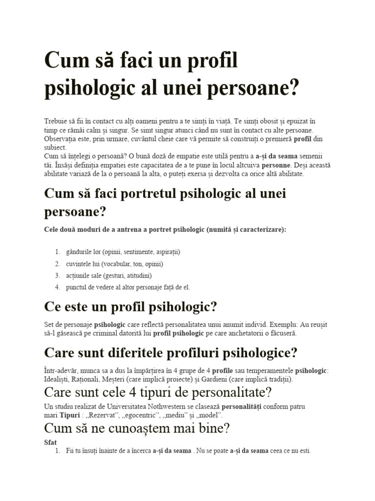 Cum Să Faci Un Profil Psihologic Al Unei Persoane | PDF