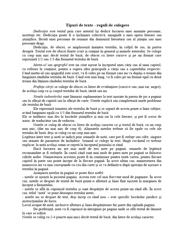 Tipuri de Texte - Reguli de Culegere | PDF