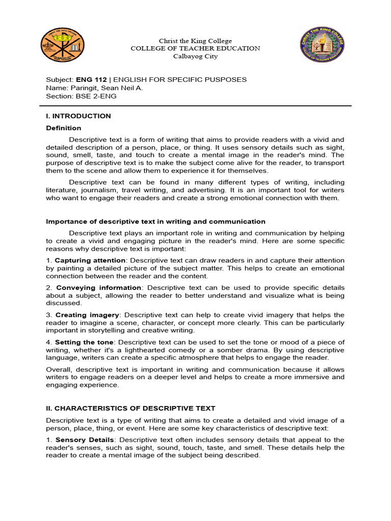 ESP Report Descriptive Text | PDF | Mind | Mental Image