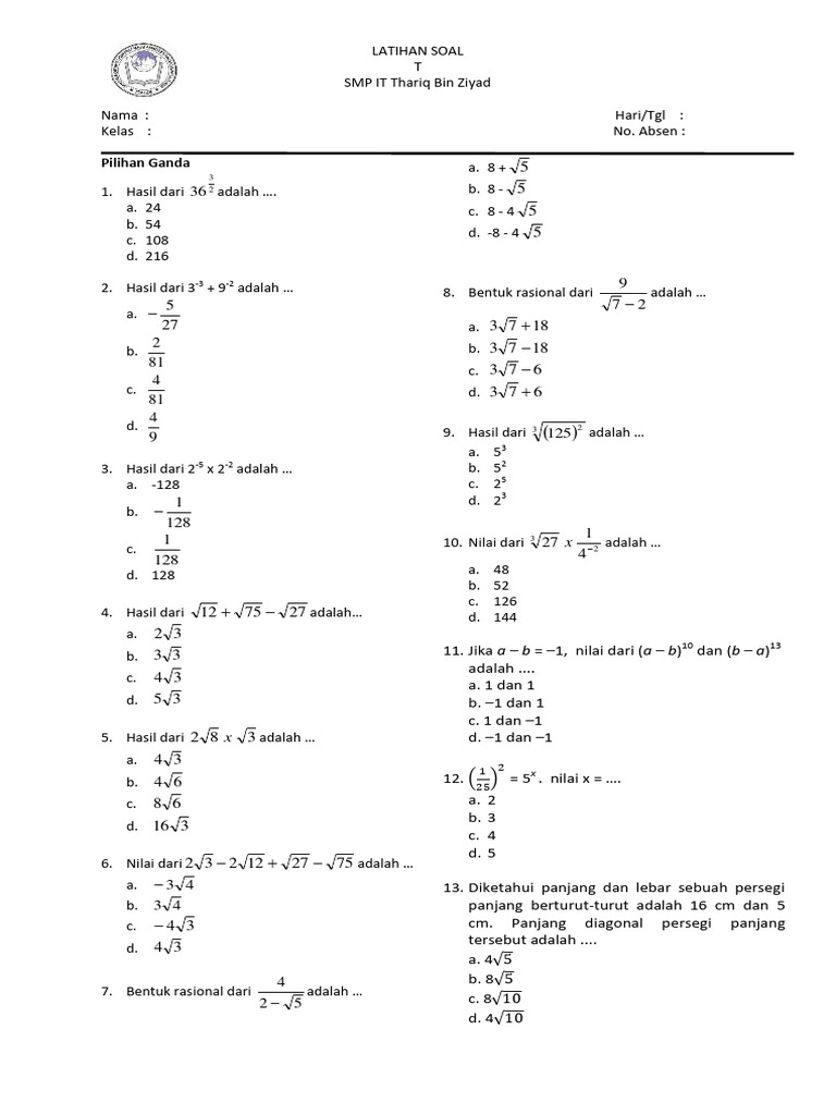 Soal Uh MTK Kelas 9 | PDF