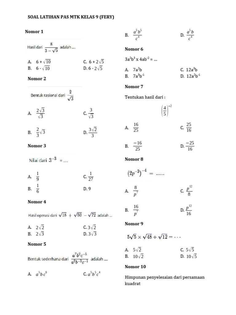 SOAL PAS MTK KELAS 9 2021 - Al Azhar | PDF