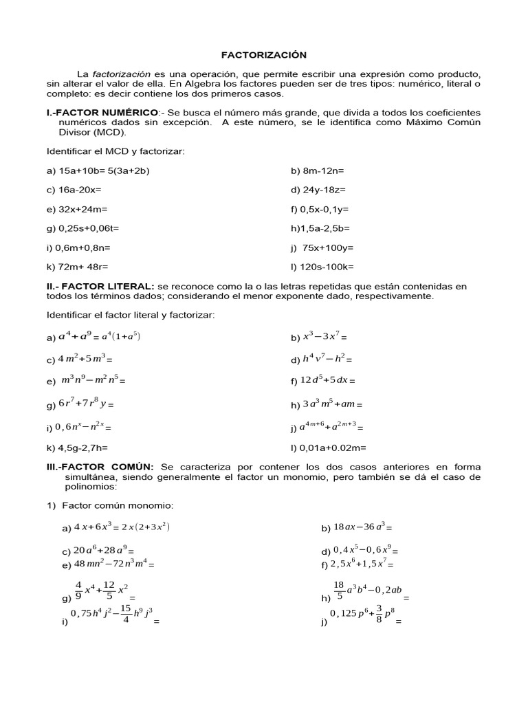Factorizacion y Frac Algebraicas | PDF | Factorización | Aritmética