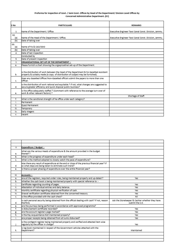 Government Office Inspection Proforma | PDF