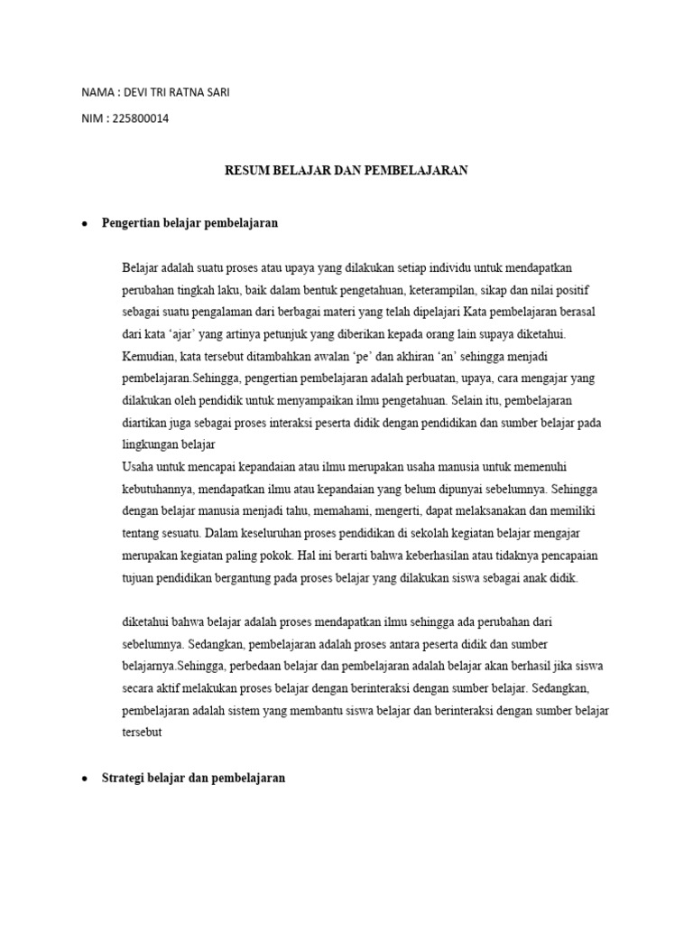 Resum Belajar Pembelajaran Devi Tri | PDF