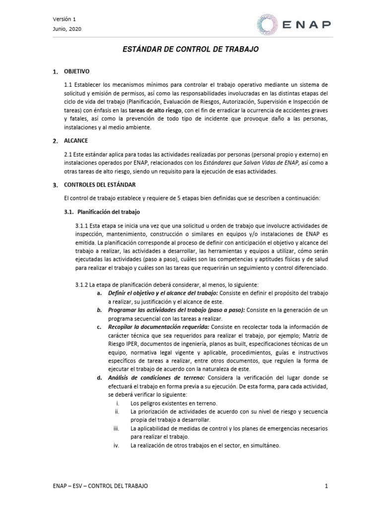 Estandar Control Del Trabajo v1 01 06 20 | PDF