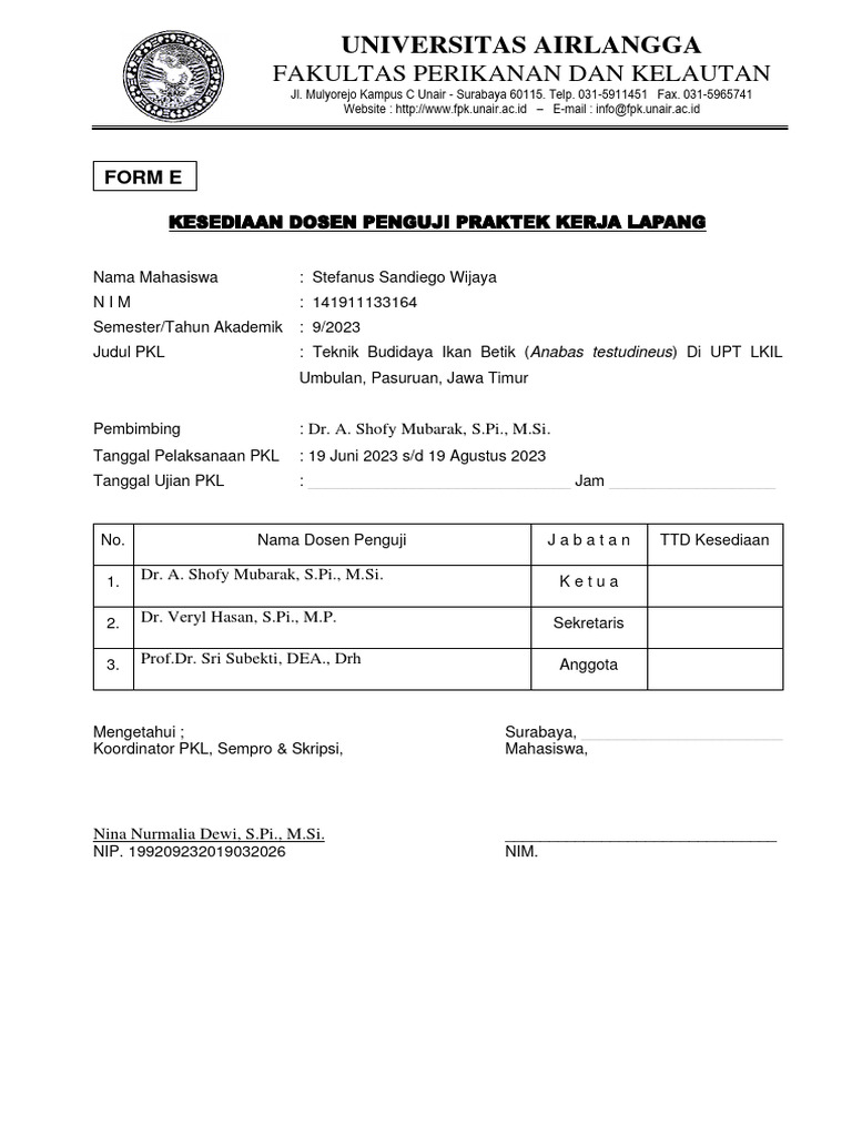 Form E Kesediaan Menguji | PDF