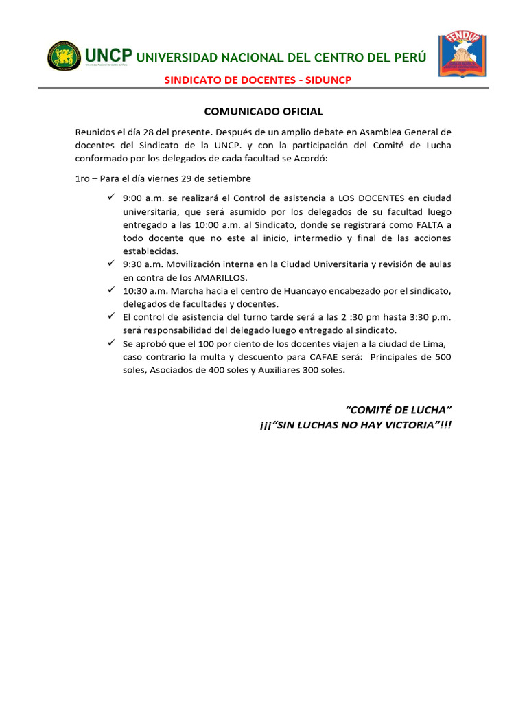 Comunicado Oficial | PDF