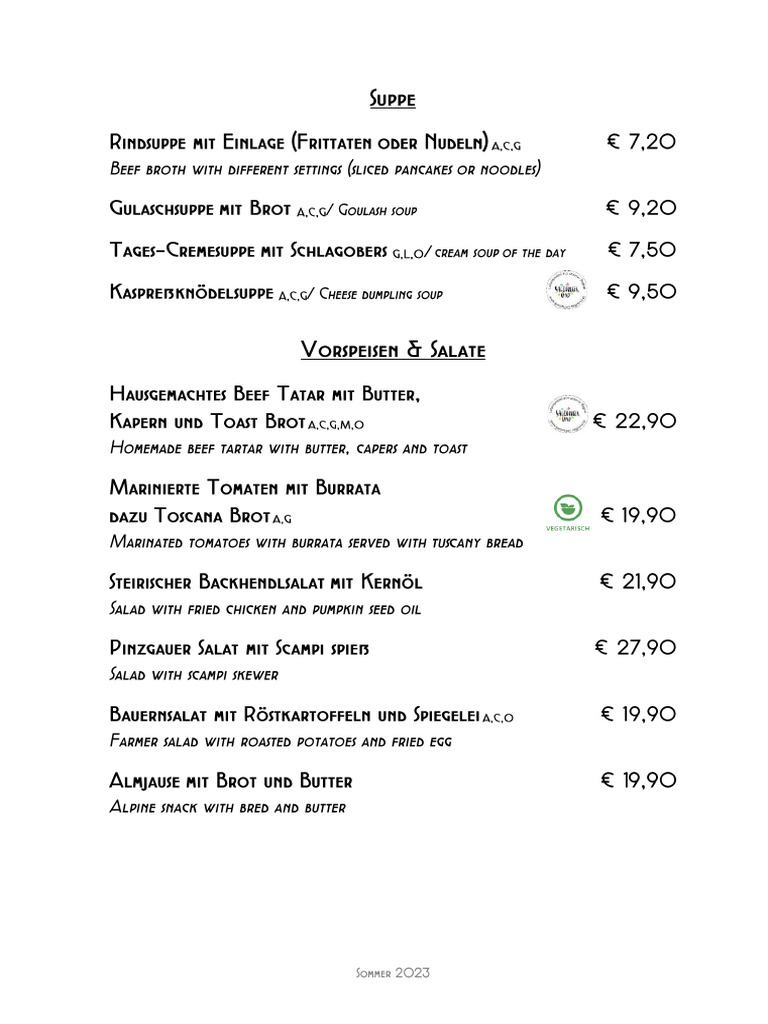 Franzl Speisekarte Sommer2023 | PDF