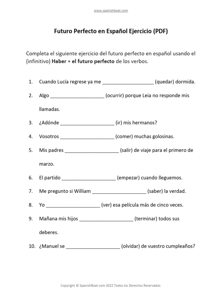 Futuro Perfecto Espanol Ejercicio | PDF