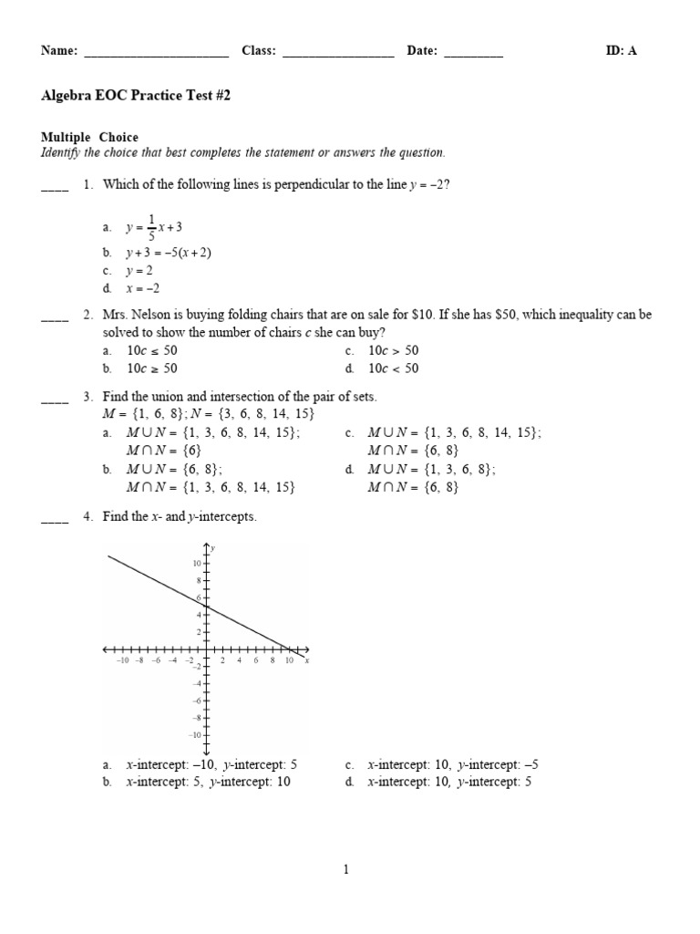 Algebra Eoc Practice Test 2 1 Pdf