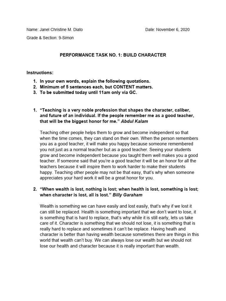 Performance Task No.1 | PDF