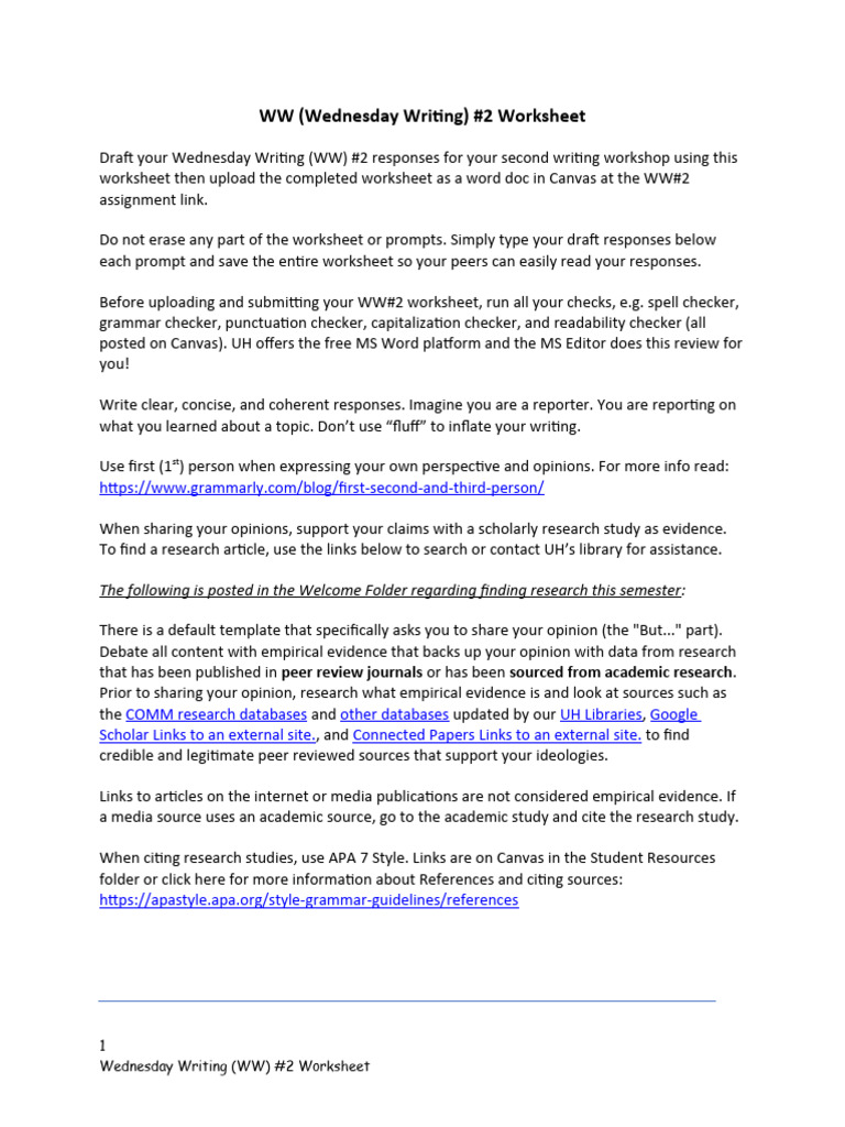 WW2 Writing Workshop Worksheet | PDF