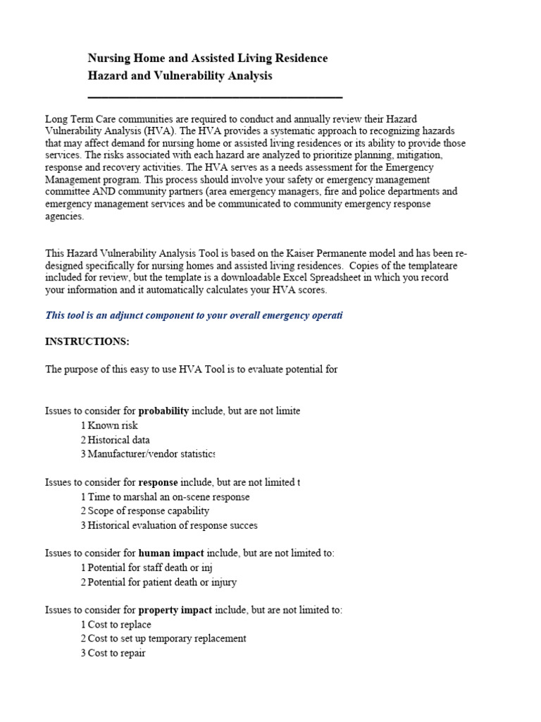 HVA (Hazard Vulnerability Analysis Workheet) | PDF