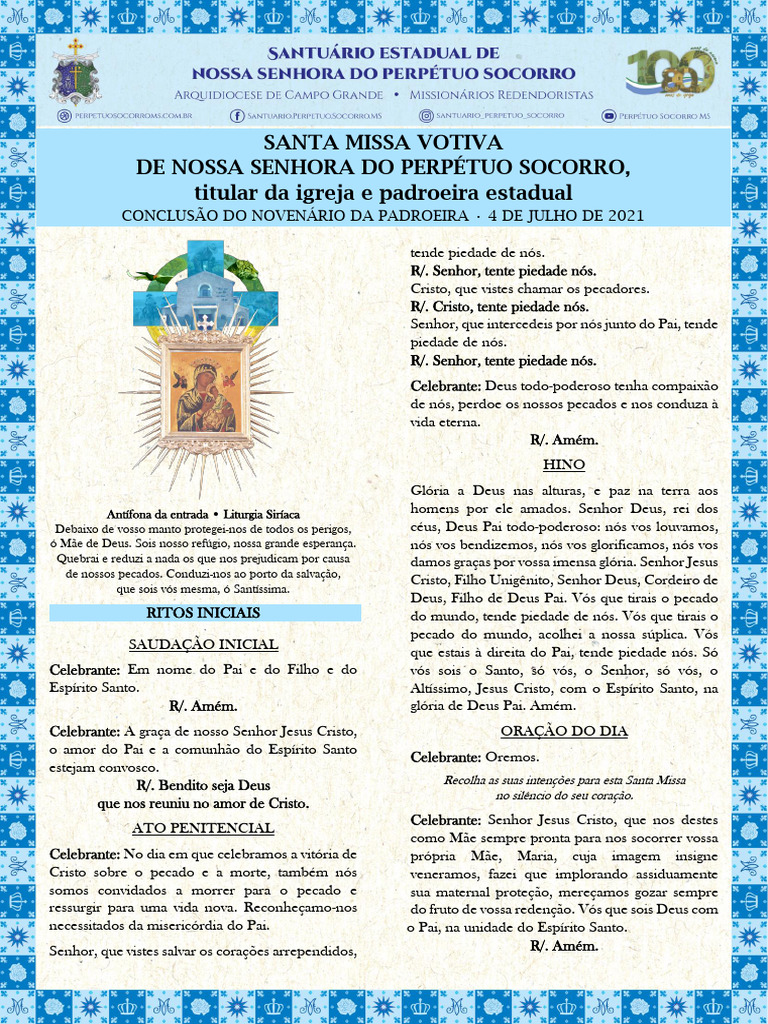Folheto Liturgico Conclusao Do Novenario Santa Missa Votiva de Nossa ... Folheto Liturgico Conclusao Do Novenario Santa Missa Votiva de Nossa ...