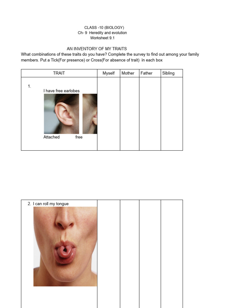 21-22 10 Bio CH 9 Worksheet 1 - AN INVENTORY OF MY TRAITS | PDF