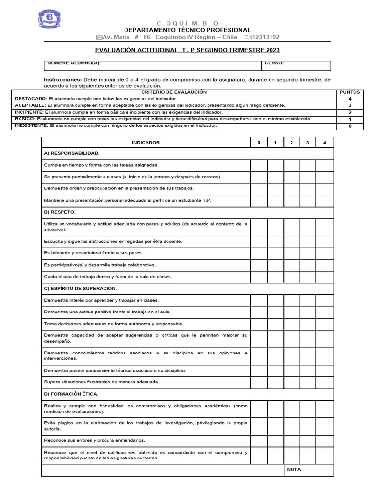 EVALUACION ACTITUDINAL (2) | PDF