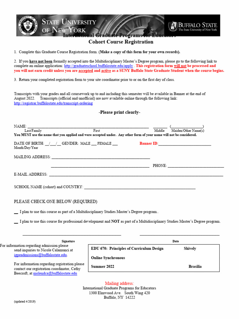 EDU 670 (Brasilia) Registration Form 2022 | PDF
