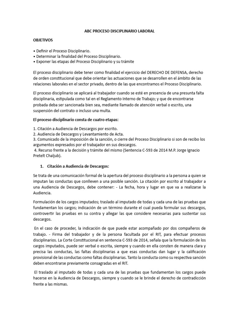 Etapas del Proceso Disciplinario Laboral | PDF