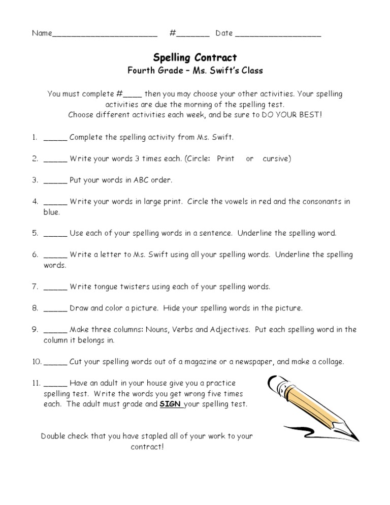 Fourth Grade Spelling Contract Activities | PDF | Foreign Language Studies