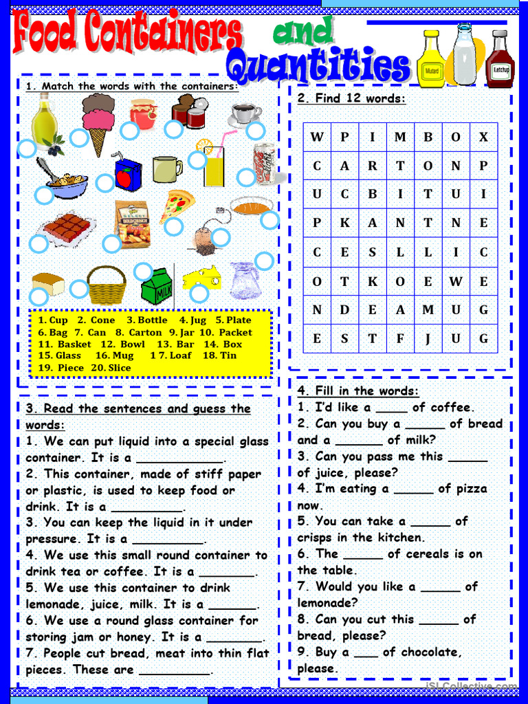 Food Containers and Quantities | PDF