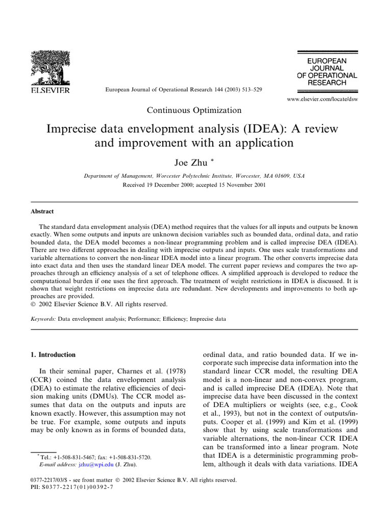 Imprecise Data Envelopment Analysis Idea A Review And Improvement With An Application Pdf