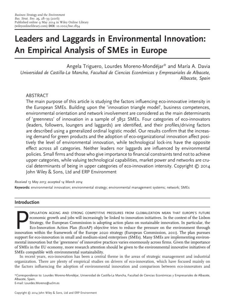 Leaders and Laggards in Environmental Innovation | PDF