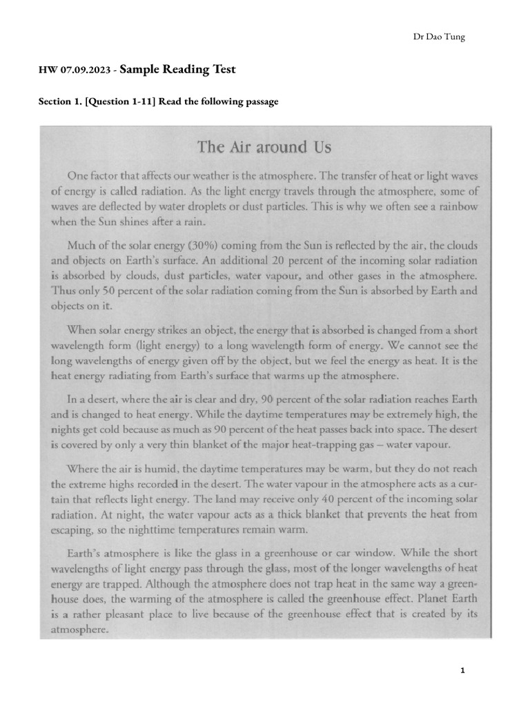 Reading Sample Test | PDF