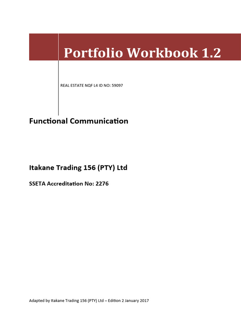 LU 1.2 Portfolio Workbook RPL Literacy | PDF