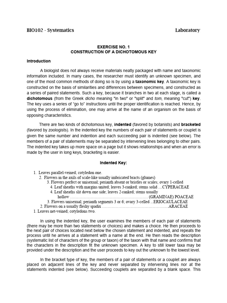 Dichotomous Key Construction Guide | PDF
