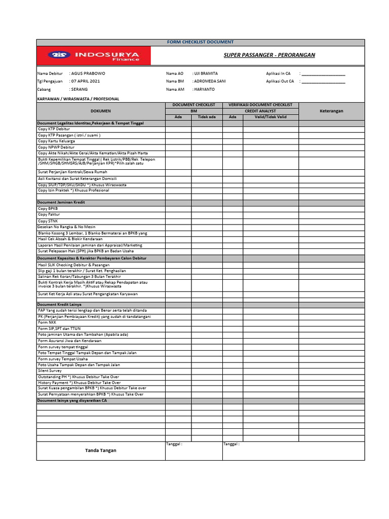 Dokumen Checklist Super & Surya Agus | PDF