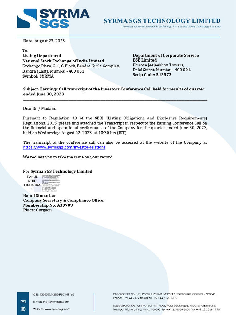 Q1fy24 Concall | PDF