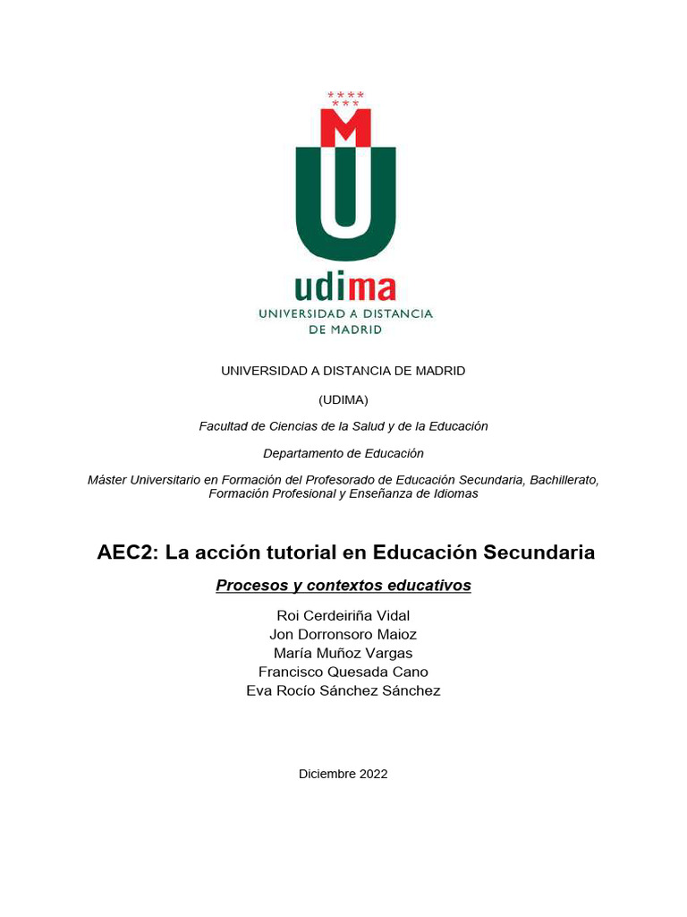 AEC2 Acción Tutorial en ES Grupo 5. AEC2: La Acción Tutorial en Educación Secundaria | PDF ...