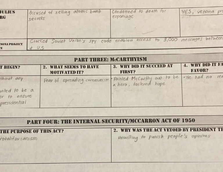 2nd Red Scare Mcarthyism Gallery Walk Investigation PT 2 | PDF
