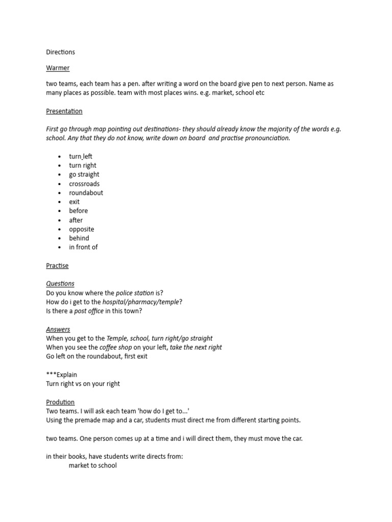 Team-Based Direction Practice Activity | PDF
