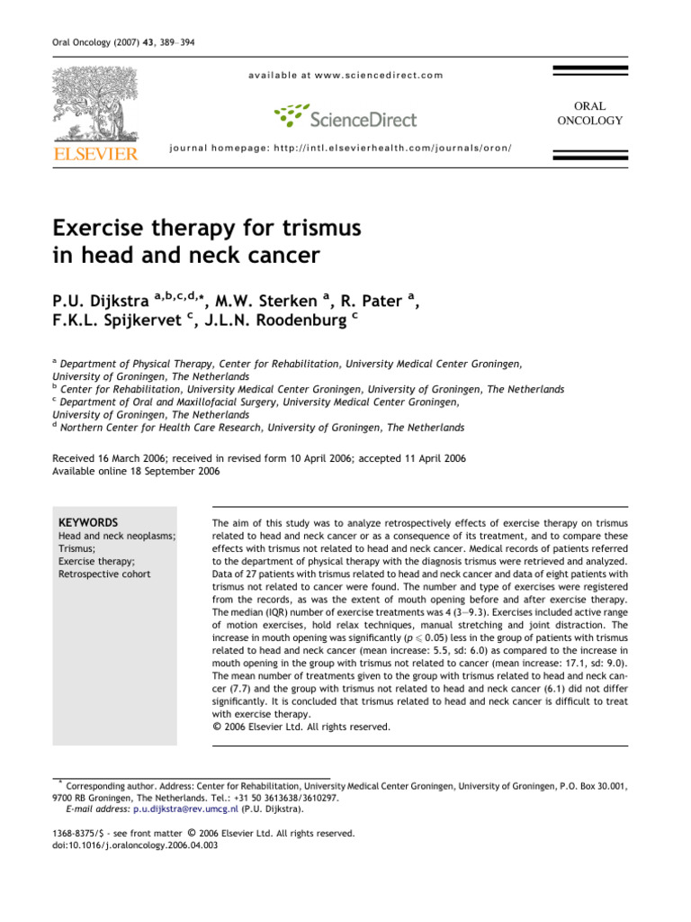 Exercise Therapy For Trismus in Head and | PDF
