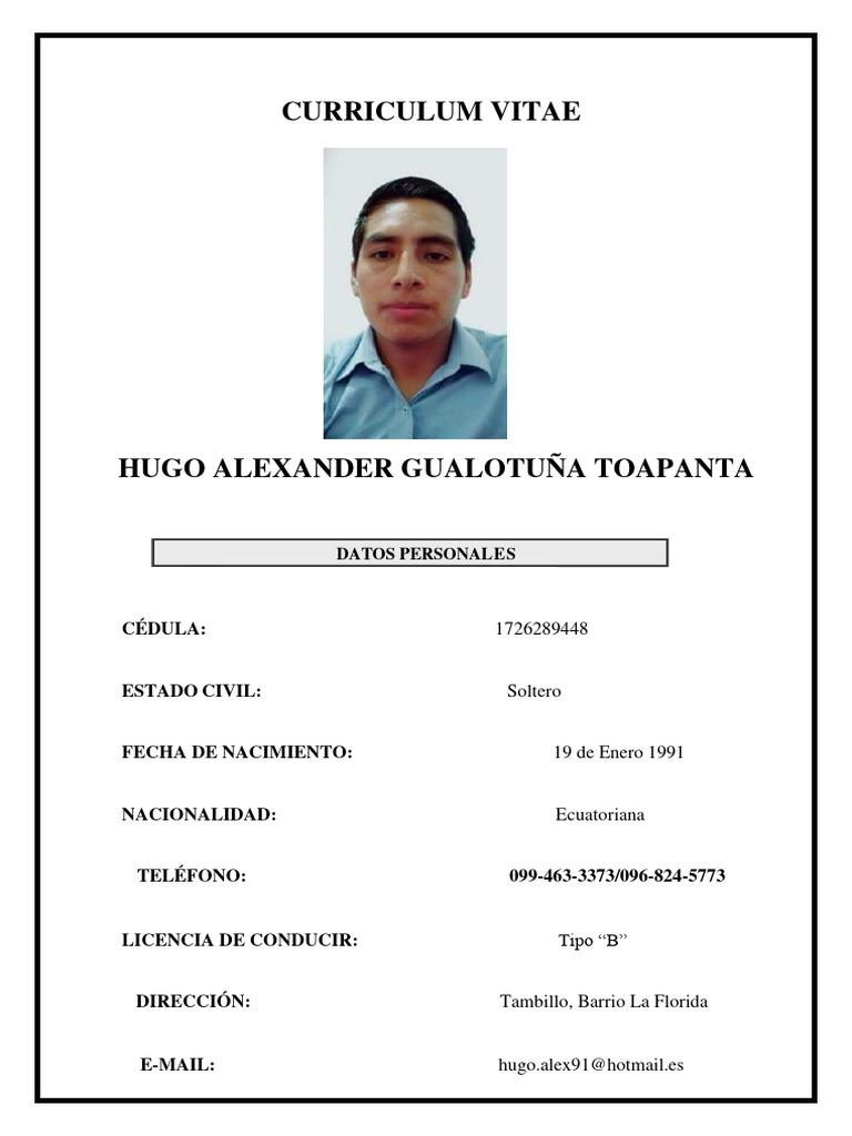 Curriculum Vitae Hugo Gualotuña | PDF | Electricista | Motores