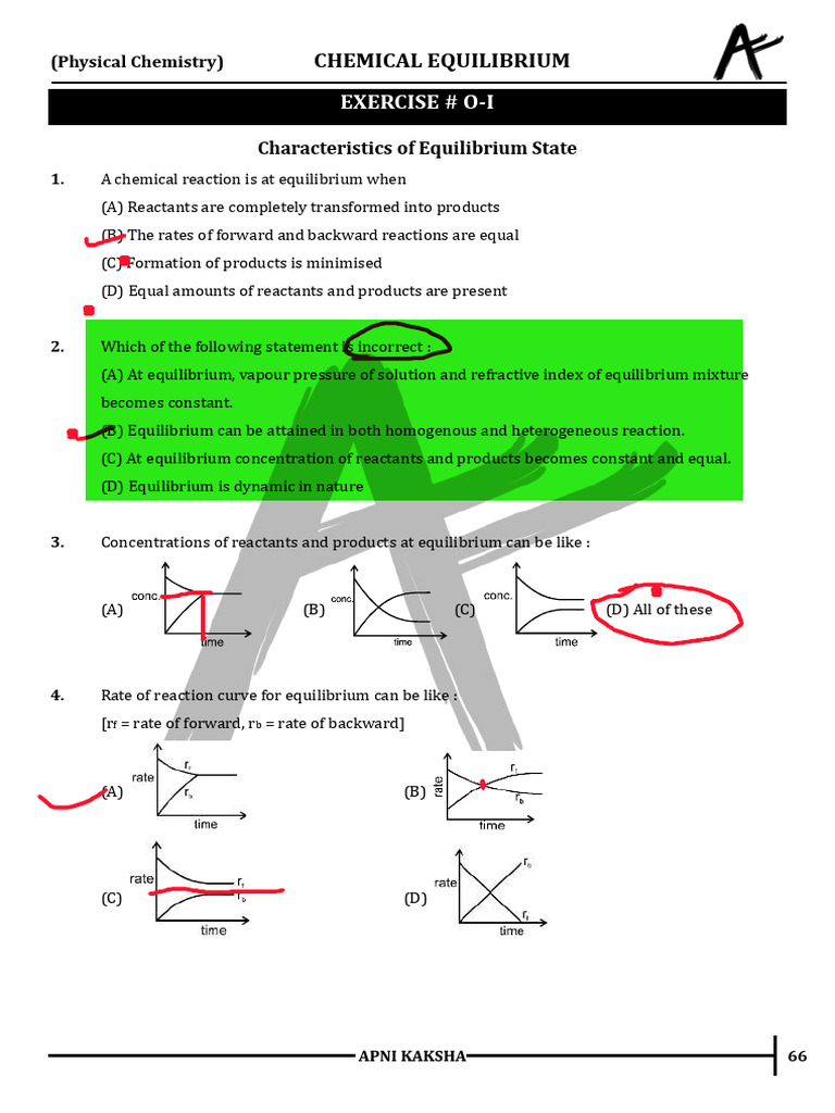 Exercise - 01 - Chemical Equilibrium | PDF