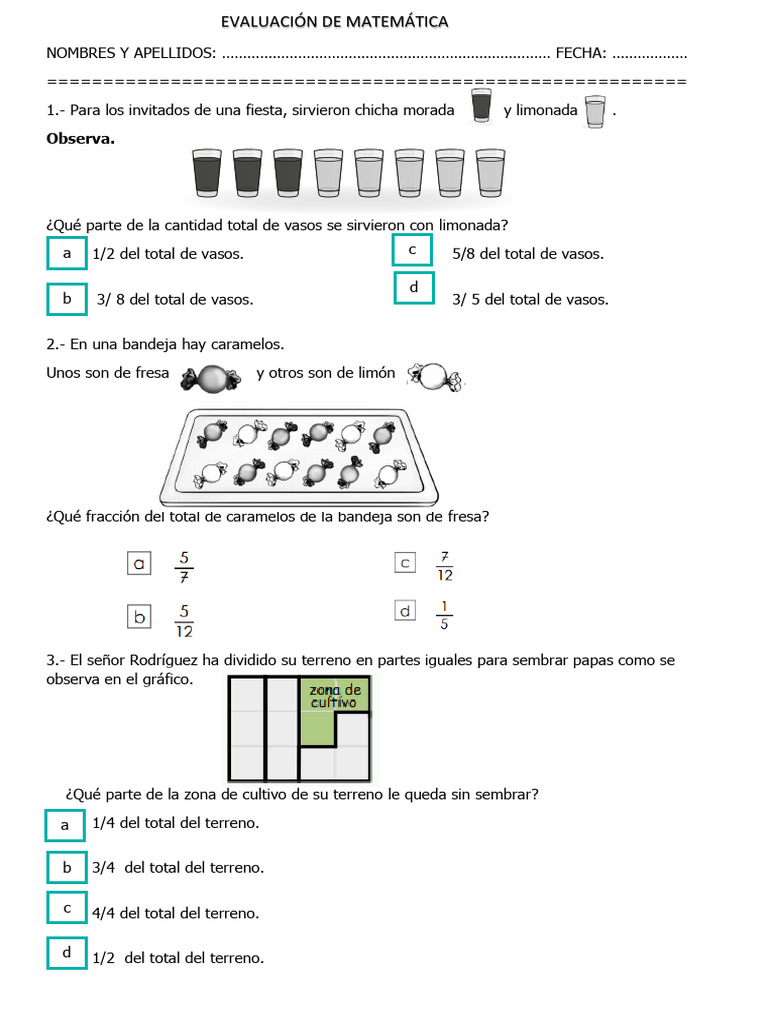 Examen Iii Tipo Ece para 4°a Fracciones | PDF | Alimentos | Cocina