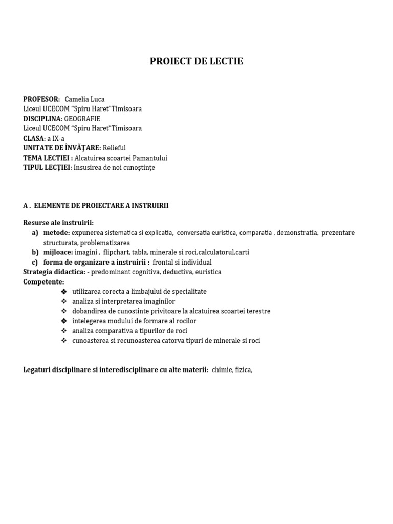 Proiect de Lectie Cls 9 | PDF
