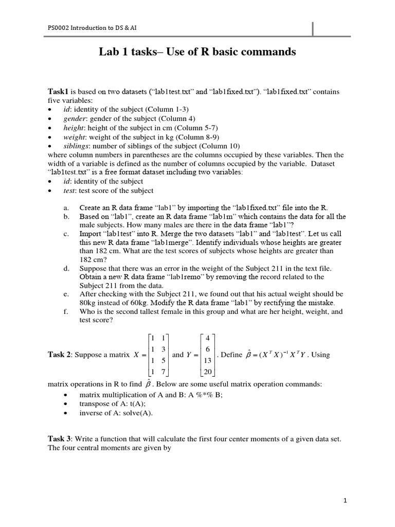 Lab 1 Tasks | PDF