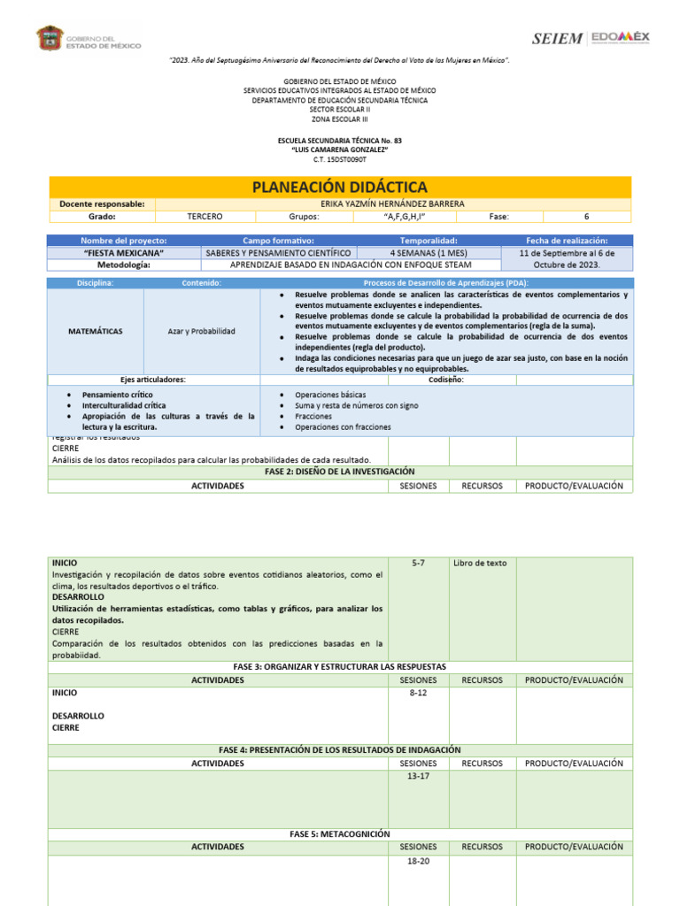 Formato de Planeación | PDF | Probabilidad | México
