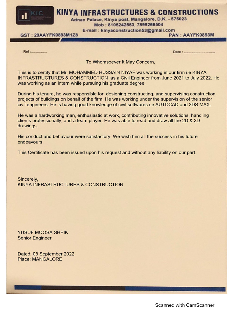 niyaf experience letter | PDF