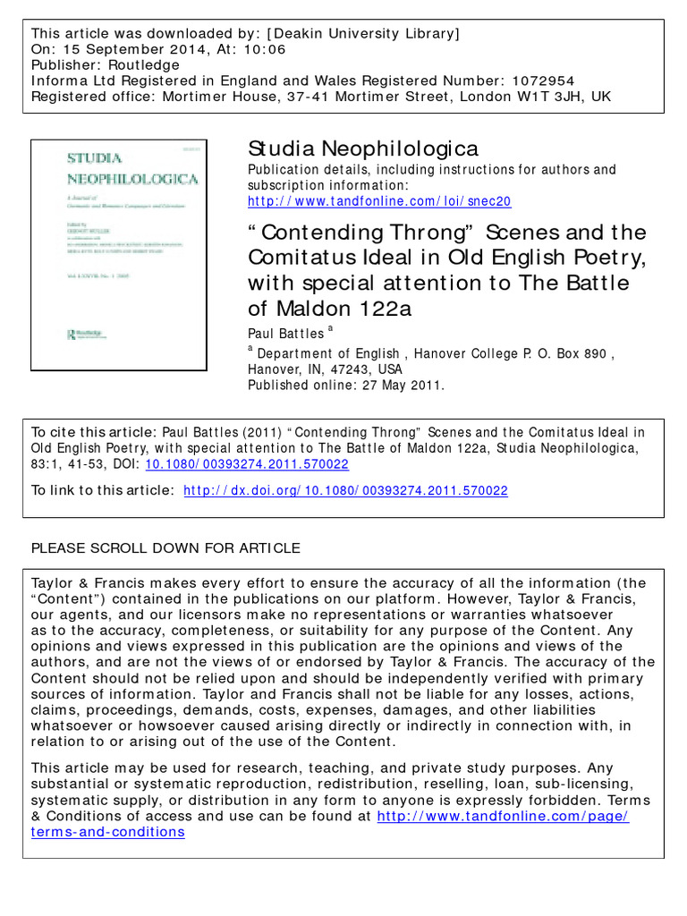 BATTLES 2011 Contending Throng Scenes and The Comitatus Ideal in Old ...