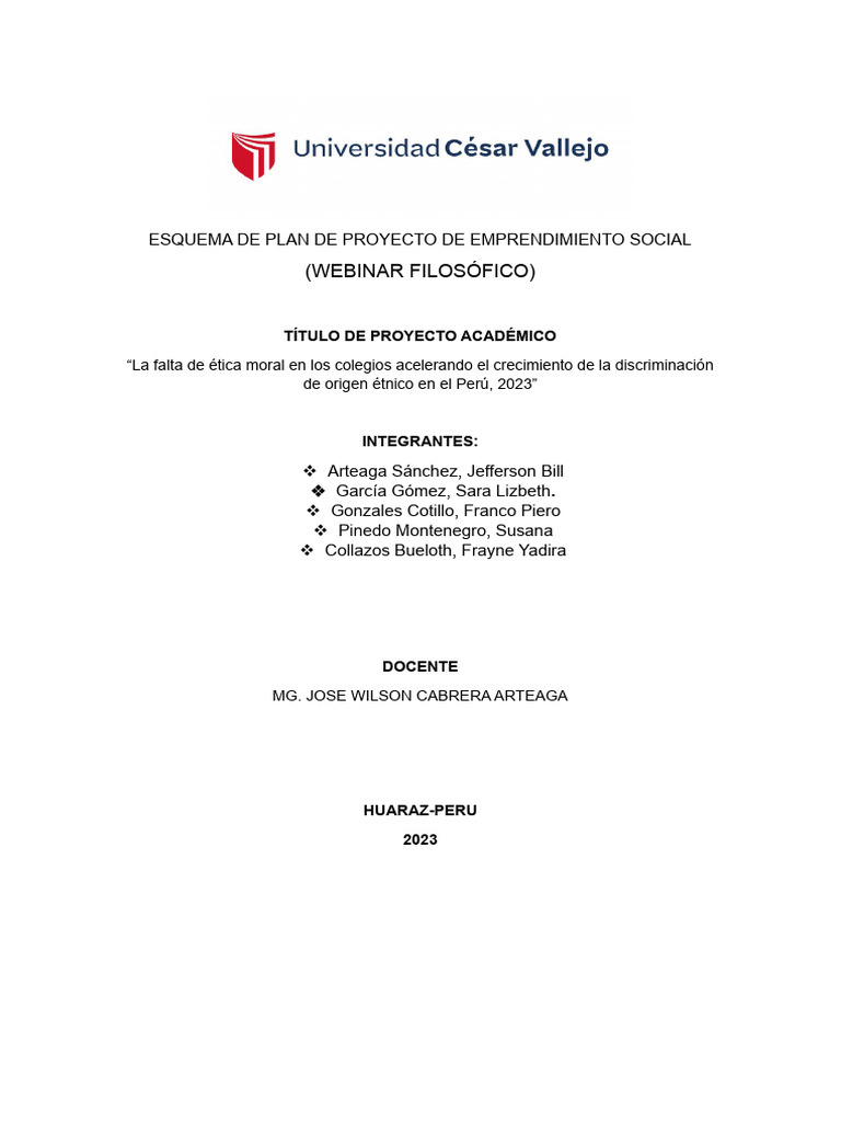 Esquema de Plan de Proyecto de Emprendimiento Social | PDF